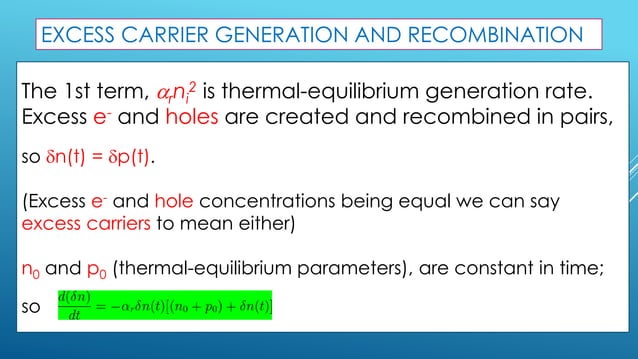 NON-EQUILIBRIUM EXCESS CARRIERS IN SEMICONDUCTORS | PDF | Chemistry ...
