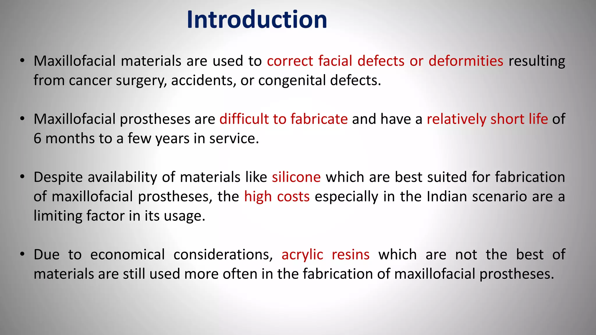 maxillofacial prosthesis materials | PPTX