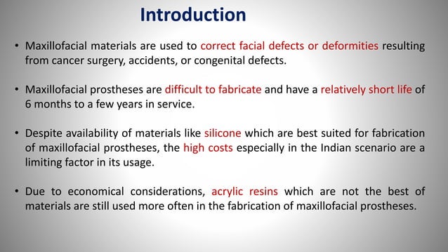 maxillofacial prosthesis materials | PPTX