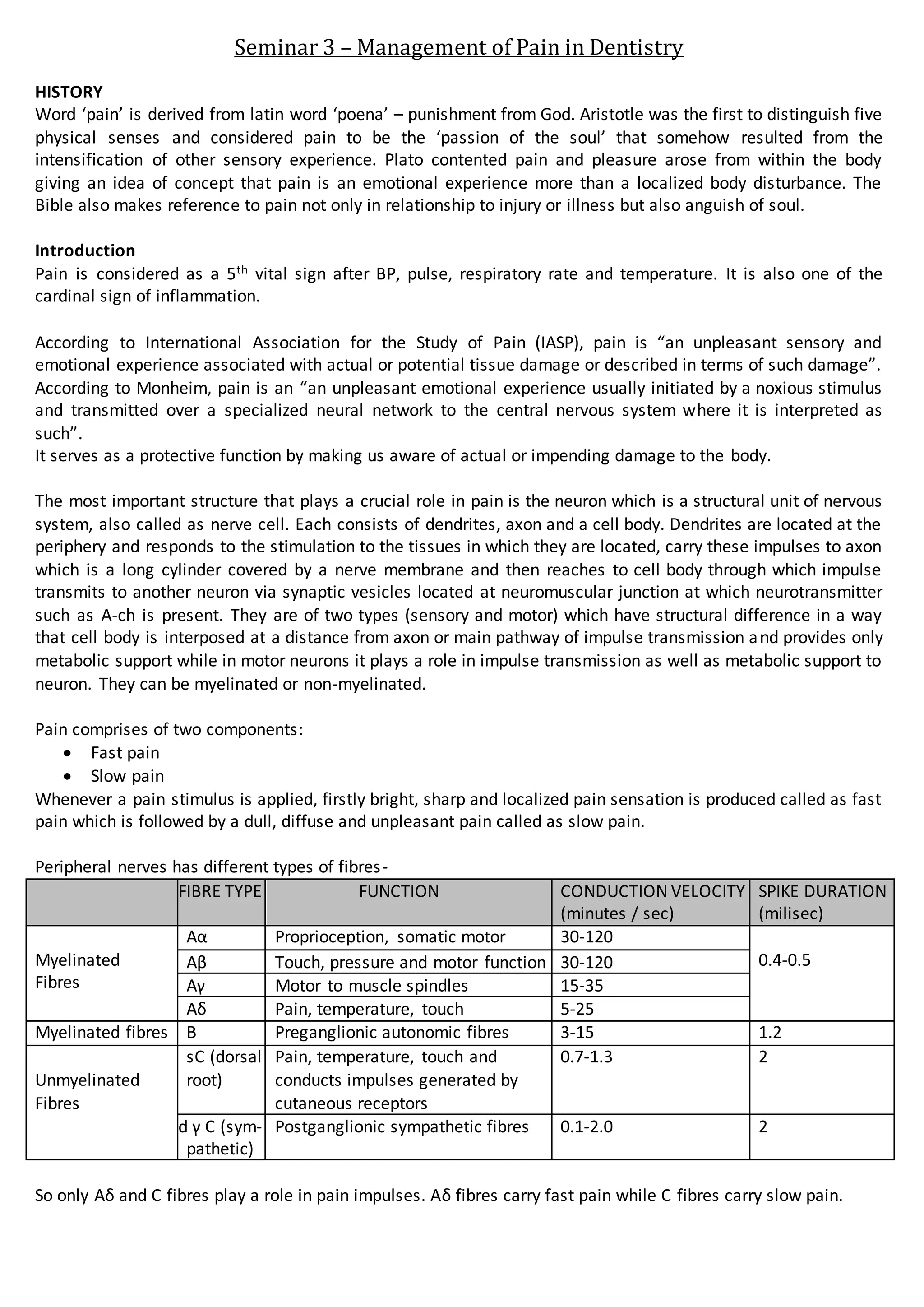 pain in dentistry and its management | DOCX
