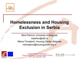 Homelessness and Housing Exclusion in Serbia | PPTX