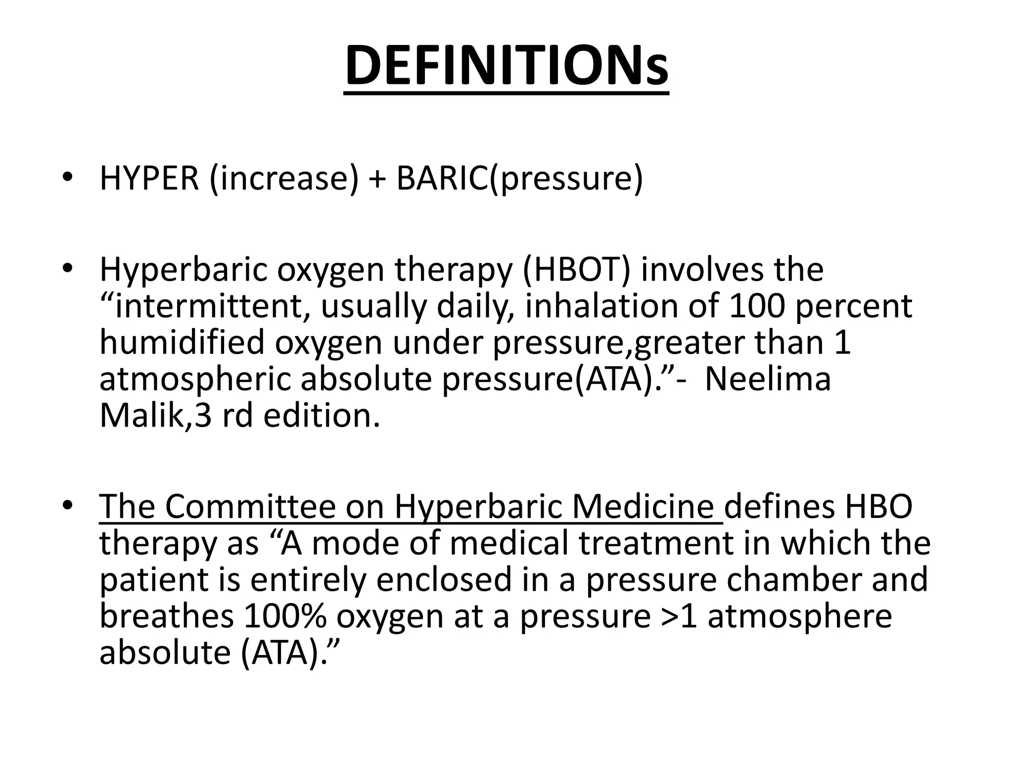 HYPERBARIC OXYGEN THERAPY(HBOT) | PPTX