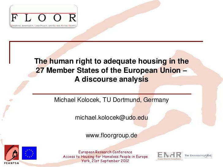 The Human Right to Adequate Housing in the 27 Member States of the Eu…