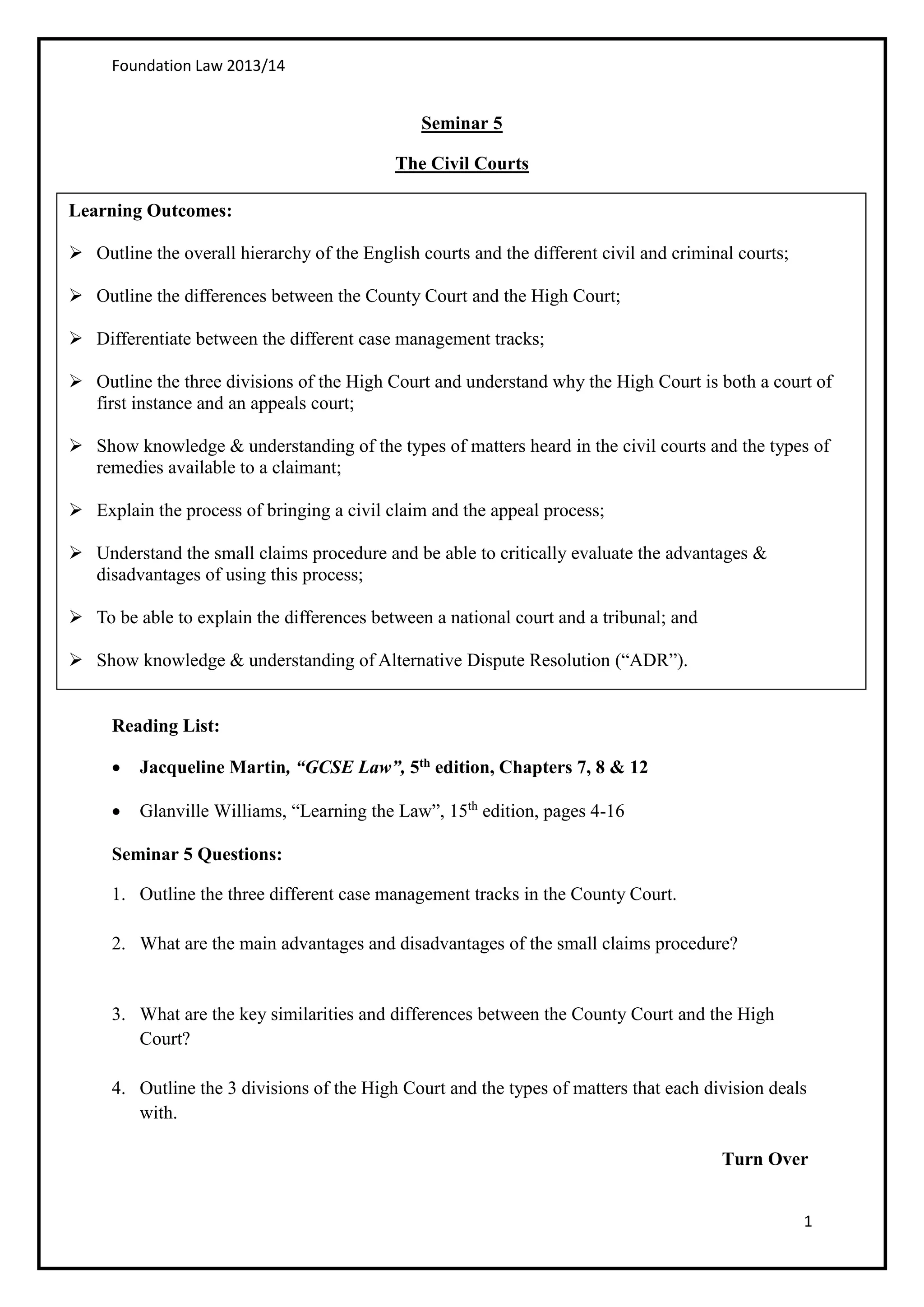 Seminar 5 the civil courts | DOCX