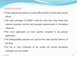 Colon specific drug delivery system approaches and application | PPT