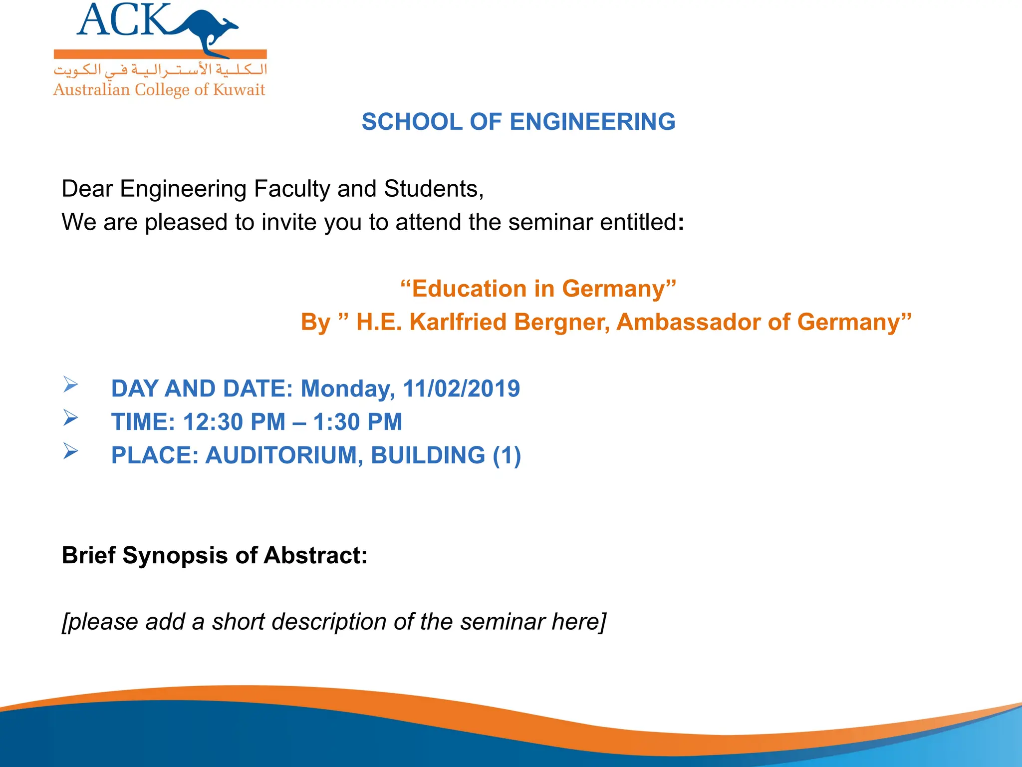 Seminar Announcement on an engineering topic | PPTX