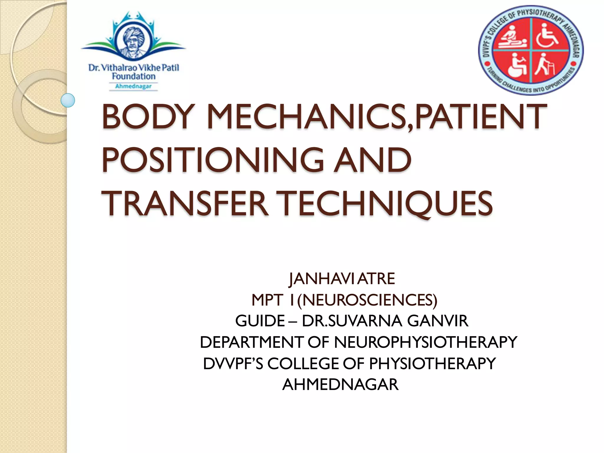 body mechanics and transfer techniques | PDF