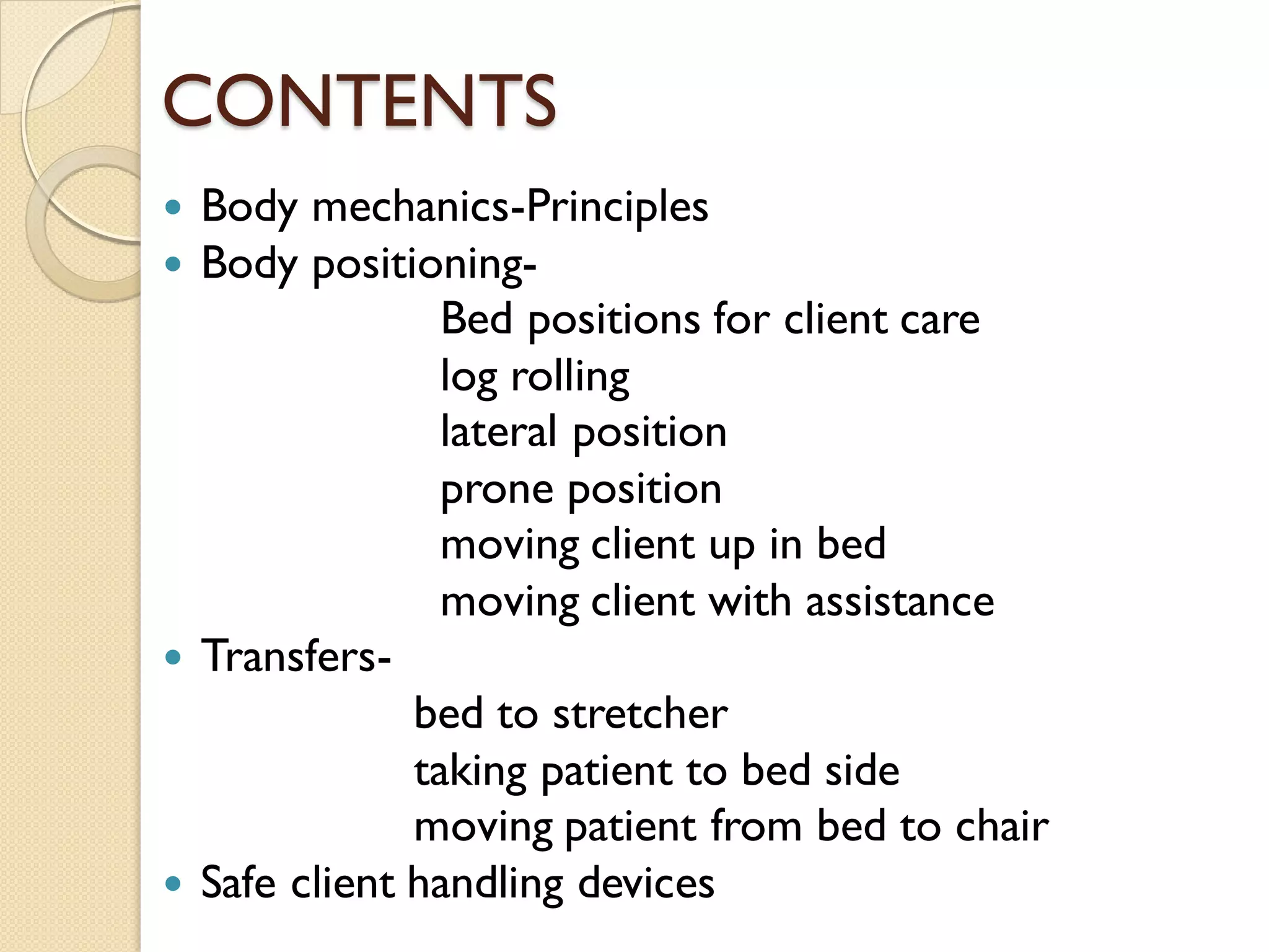 body mechanics and transfer techniques | PDF