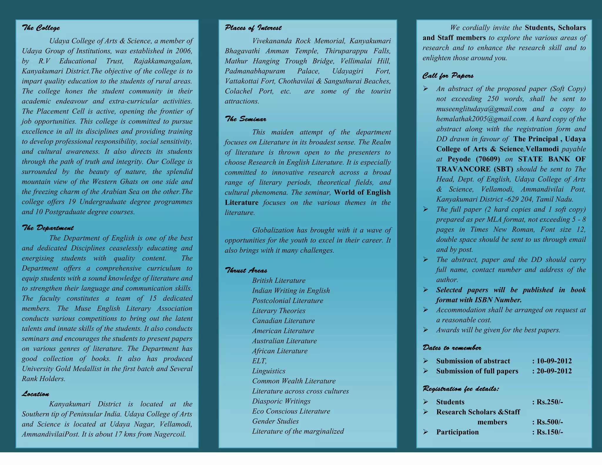 Udaya college Seminar brochure | PDF | Professional School ...