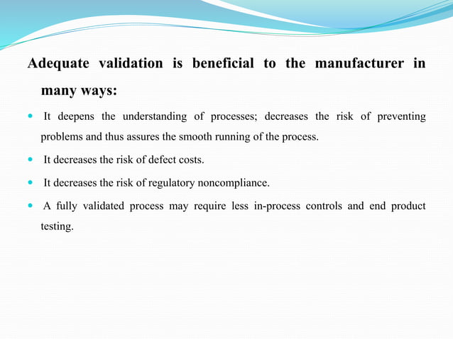 Pharmaceutical validation, Quantification, streamlining, validation masterplan. | PPTX