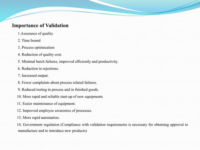Pharmaceutical validation, Quantification, streamlining, validation masterplan. | PPTX