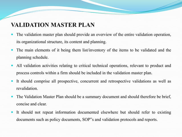 Pharmaceutical validation, Quantification, streamlining, validation masterplan. | PPTX