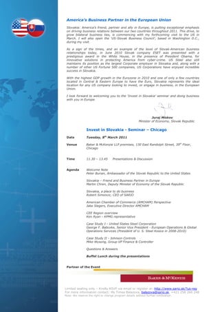 INVEST IN SLOVAKIA - SEMINAR CHICAGO | PDF