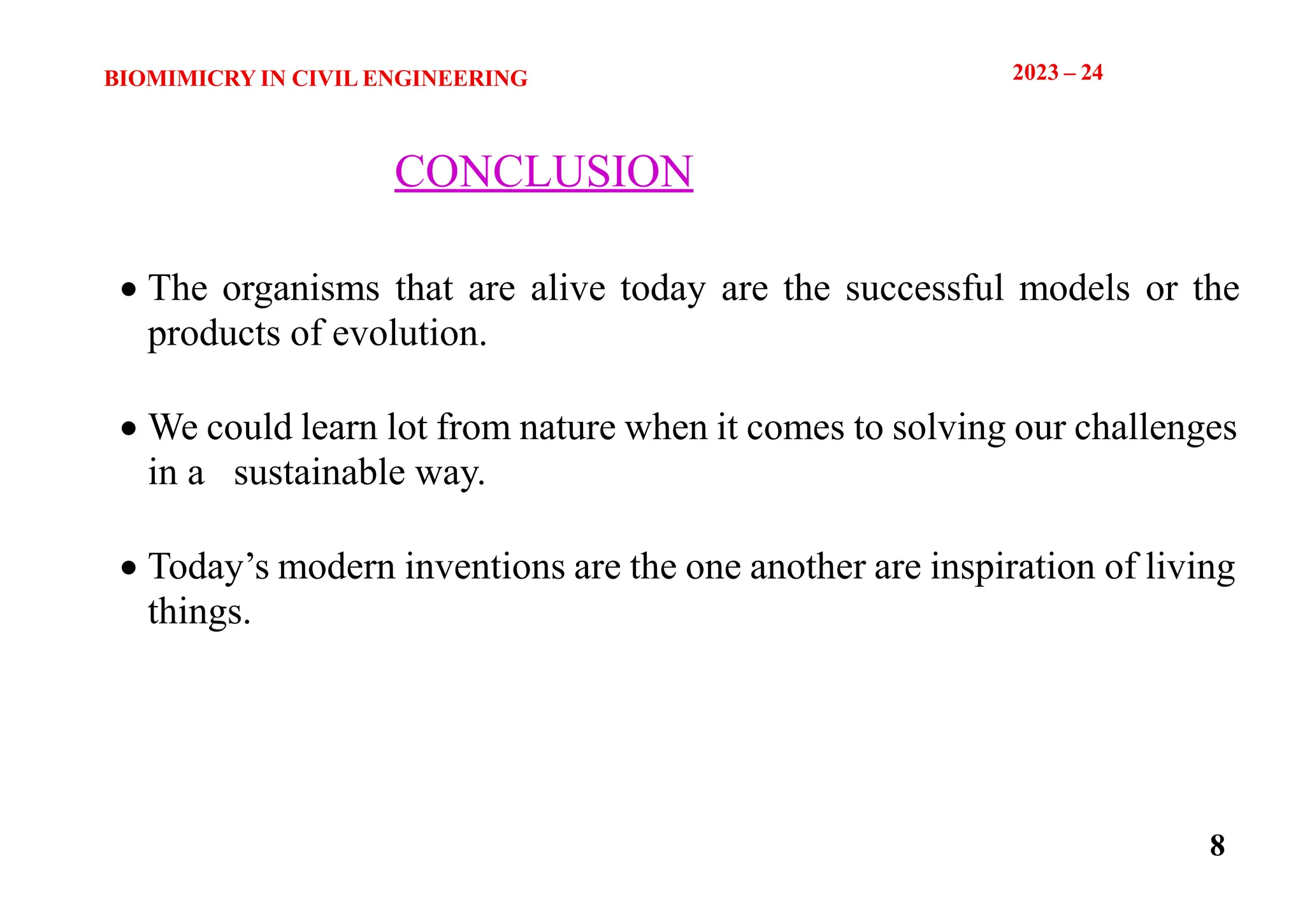 BIOMIMICRY IN DEPARTMENT OF CIVIL ENGINEERING PPT | PPTX