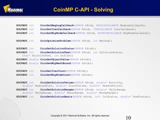 Seminar: CoinMP - Open Source Solver - Nov 2011 | PPT