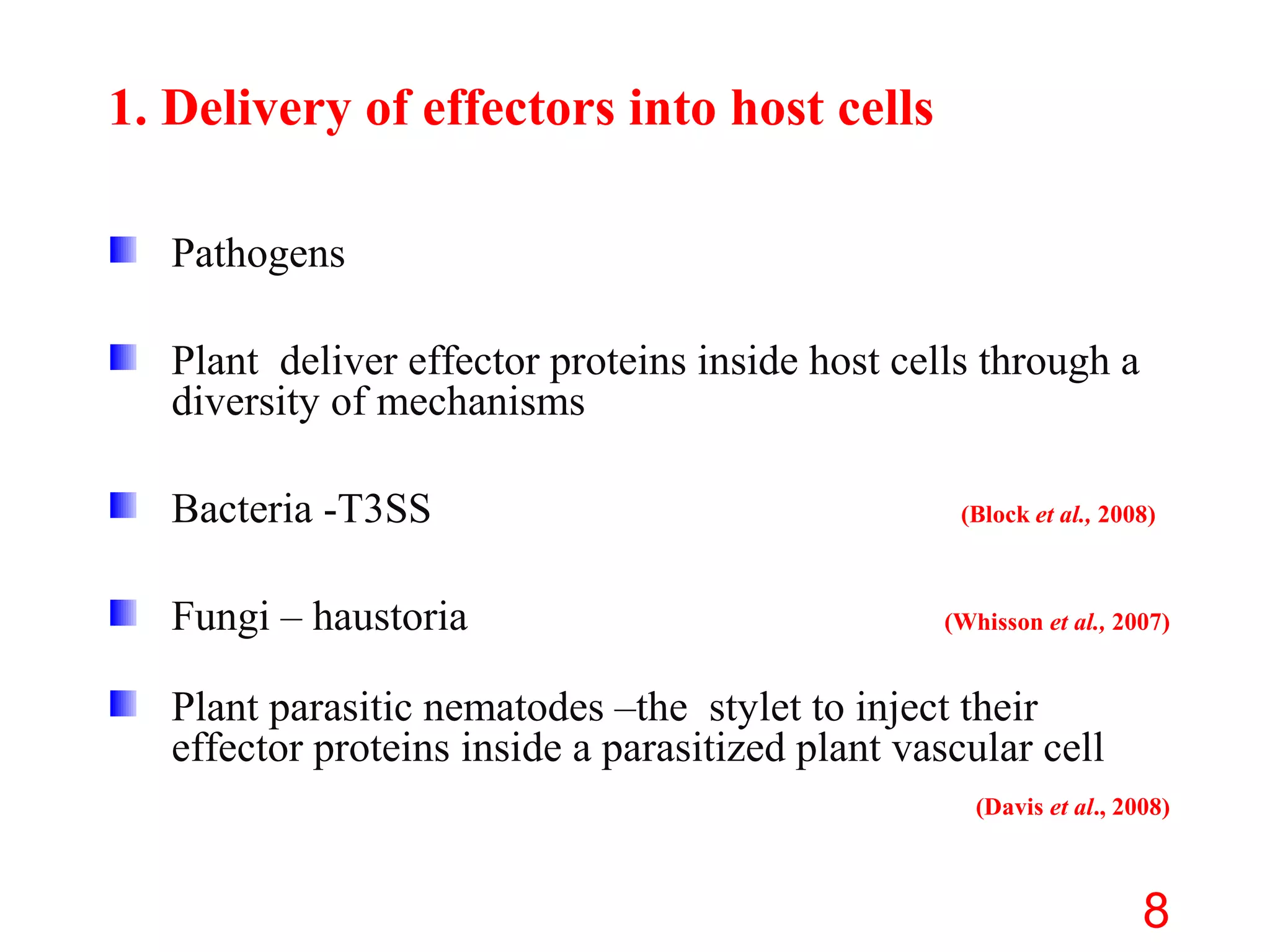 ROLE OF PATHOGEN DERIVED EFFECTOR PROTEINS IN PLANT DISEASE AND ...
