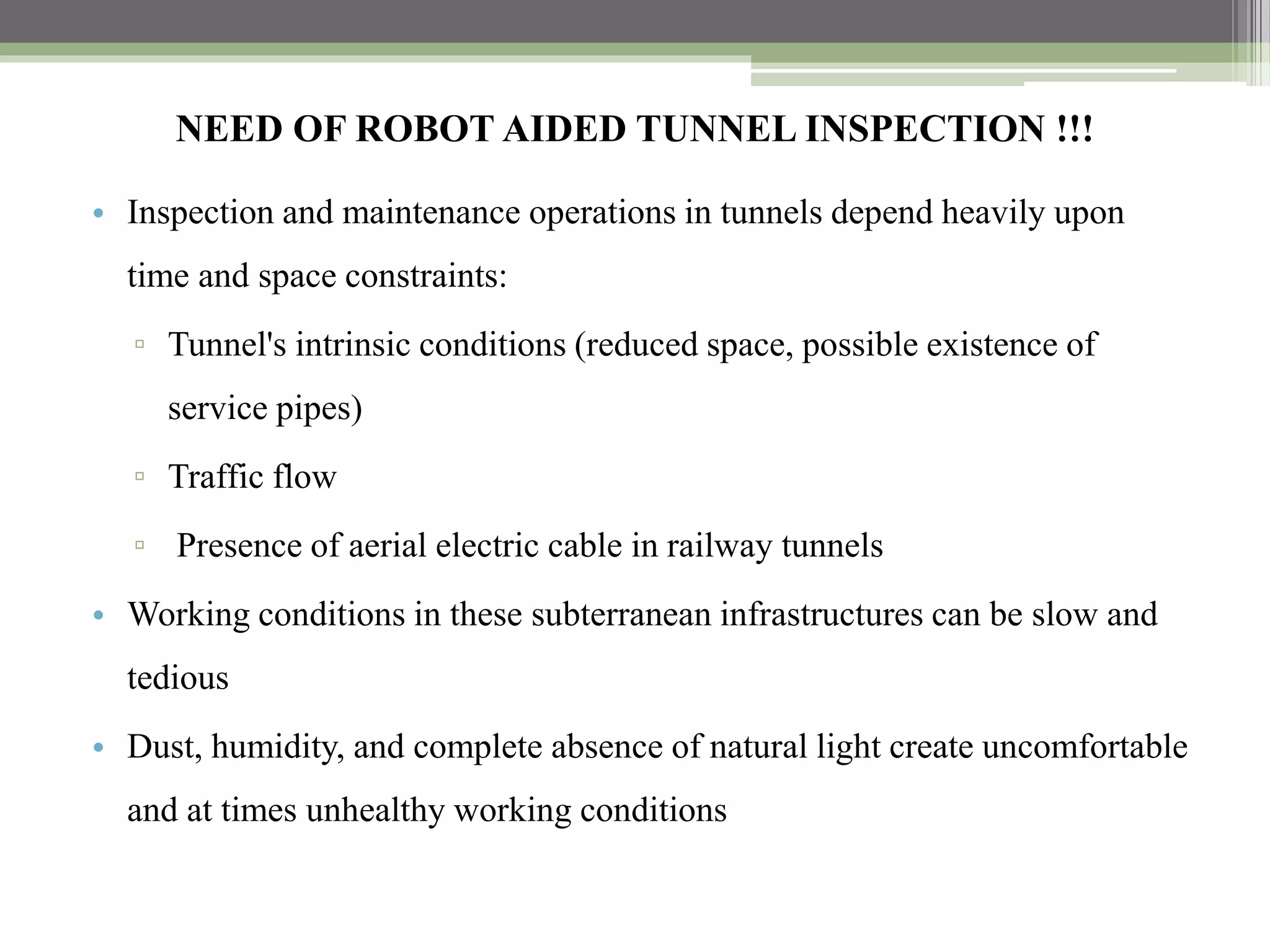 ROBOT AIDED TUNNEL INSPECTION AND MAINTENANCE SYSTEM | PPTX | Robotics ...