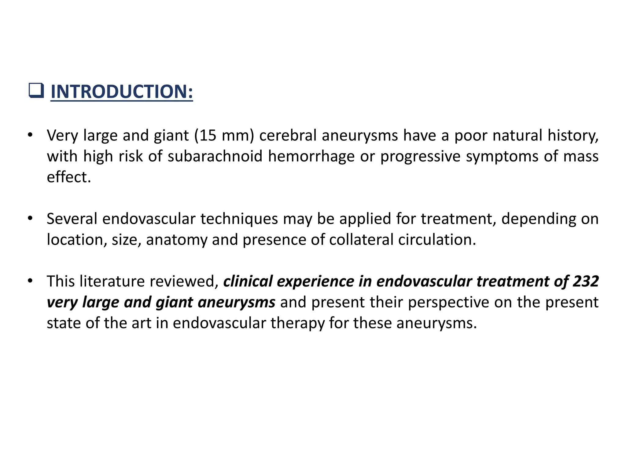 endovascular treatment of giant brain aneurysm | PPTX | First Aid ...