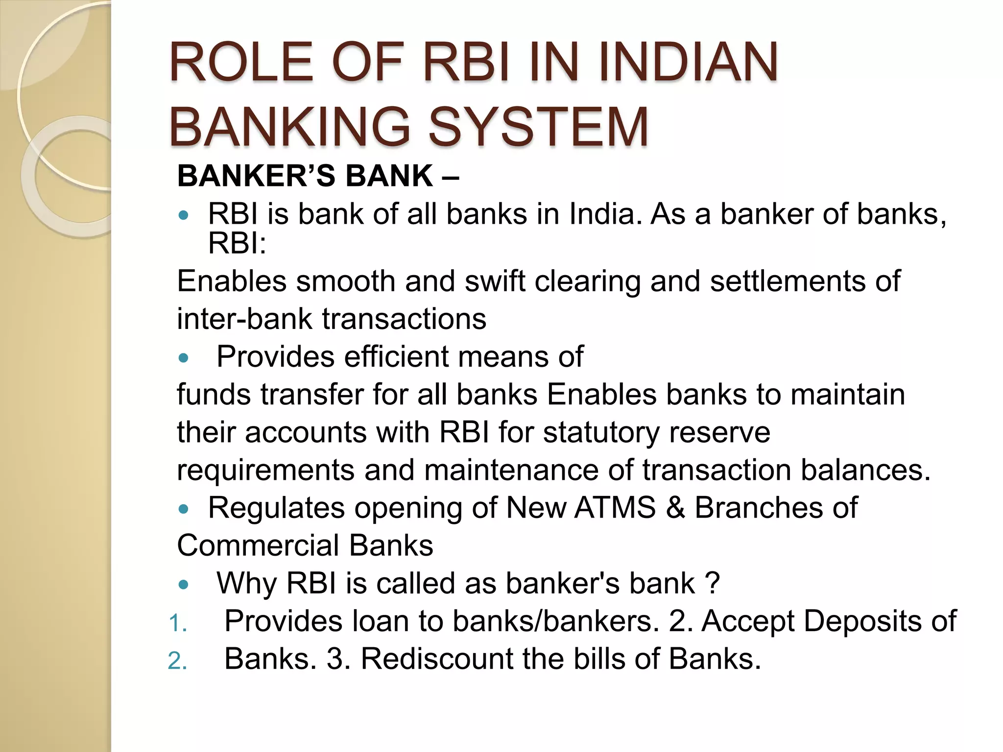 Role Of RBI in Indian Banking System | PPTX