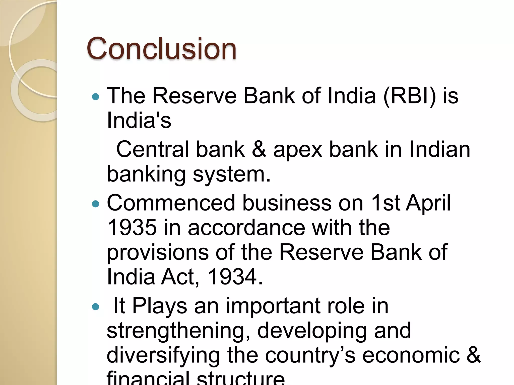 Role Of RBI in Indian Banking System | PPTX