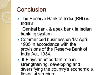 Role Of RBI in Indian Banking System | PPTX
