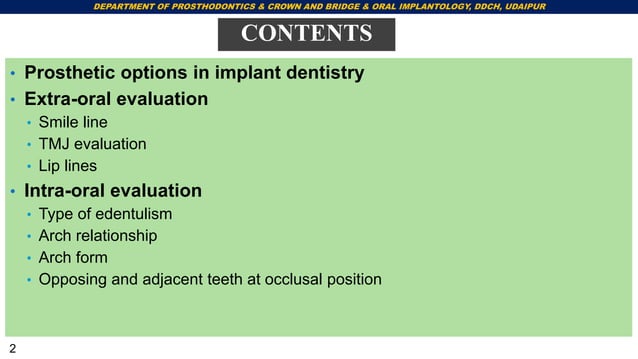 PROSTHODONTIC EVALUATION FOR IMPLANT TREATMENT PLANNING | PPTX | Dental ...
