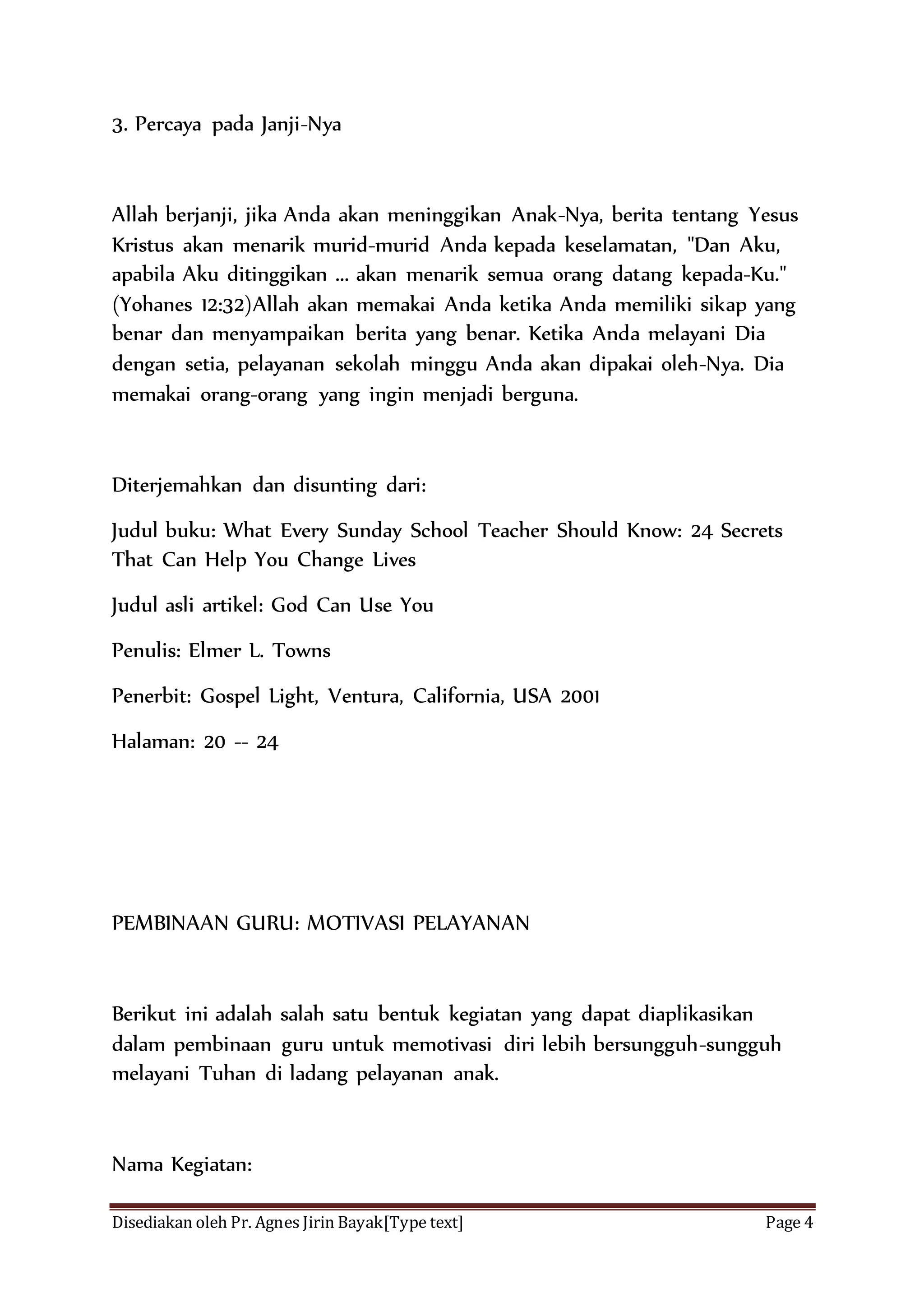 Seminar latihan guru sekolah minggu bem pujut 3 bahasa kayan miri | DOCX