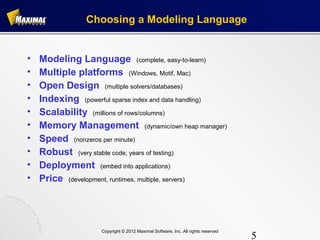 Seminar: Introduction to Maximal Software and the MPL Modeling System ...