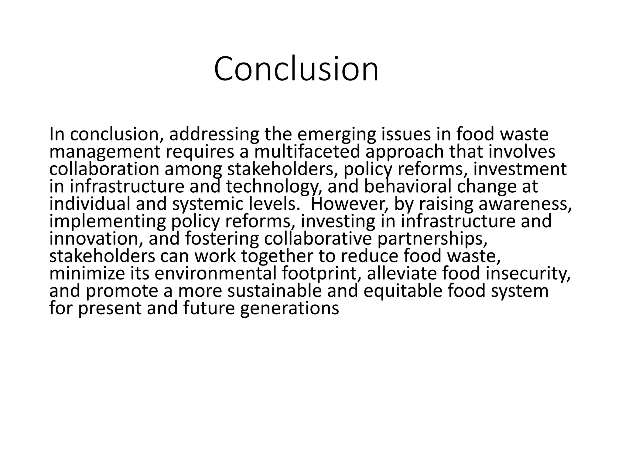 Emerging issues in food waste management | PPT