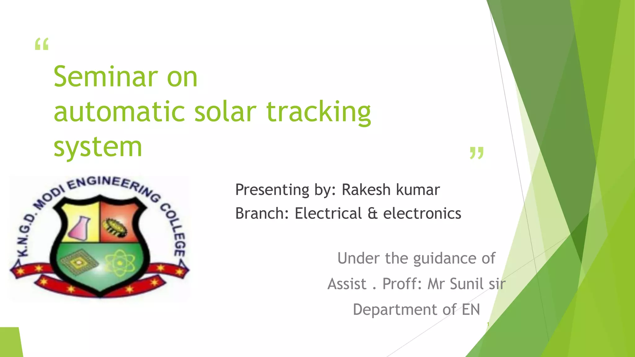 Seminar on AUTOMATIC SOLAR TRACKING SYSTEM | PPTX
