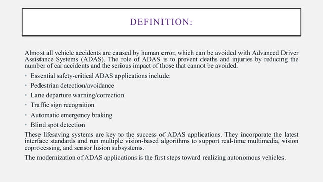 Seminar on Advanced Driver Assistance Systems (ADAS).pptx | Auto Safety Technologies | Auto ...