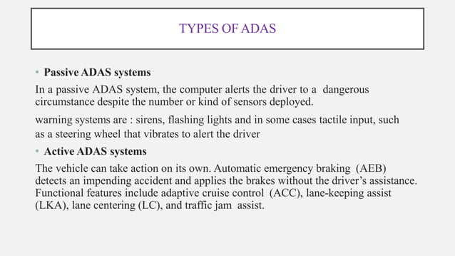 Seminar on Advanced Driver Assistance Systems (ADAS).pptx | Auto Safety Technologies | Auto ...