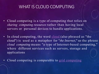 Seminar on cloudcomputing | PPTX | Internet | Computing