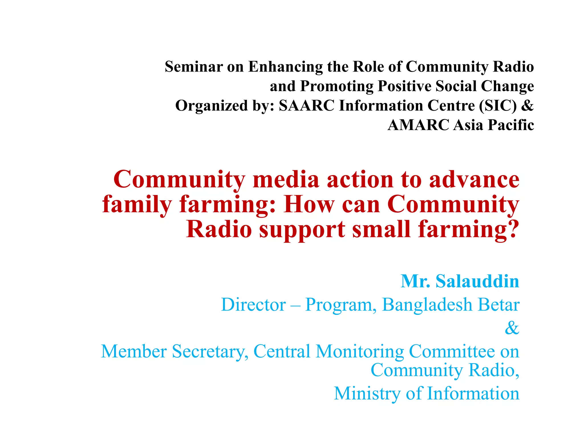 Seminar on enhancing the role of community radio | PPTX | Public Radio ...