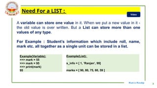 Brief Explanation On List and Dictionaries of Python | PPTX