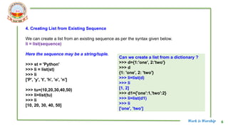 Brief Explanation On List and Dictionaries of Python | PPTX