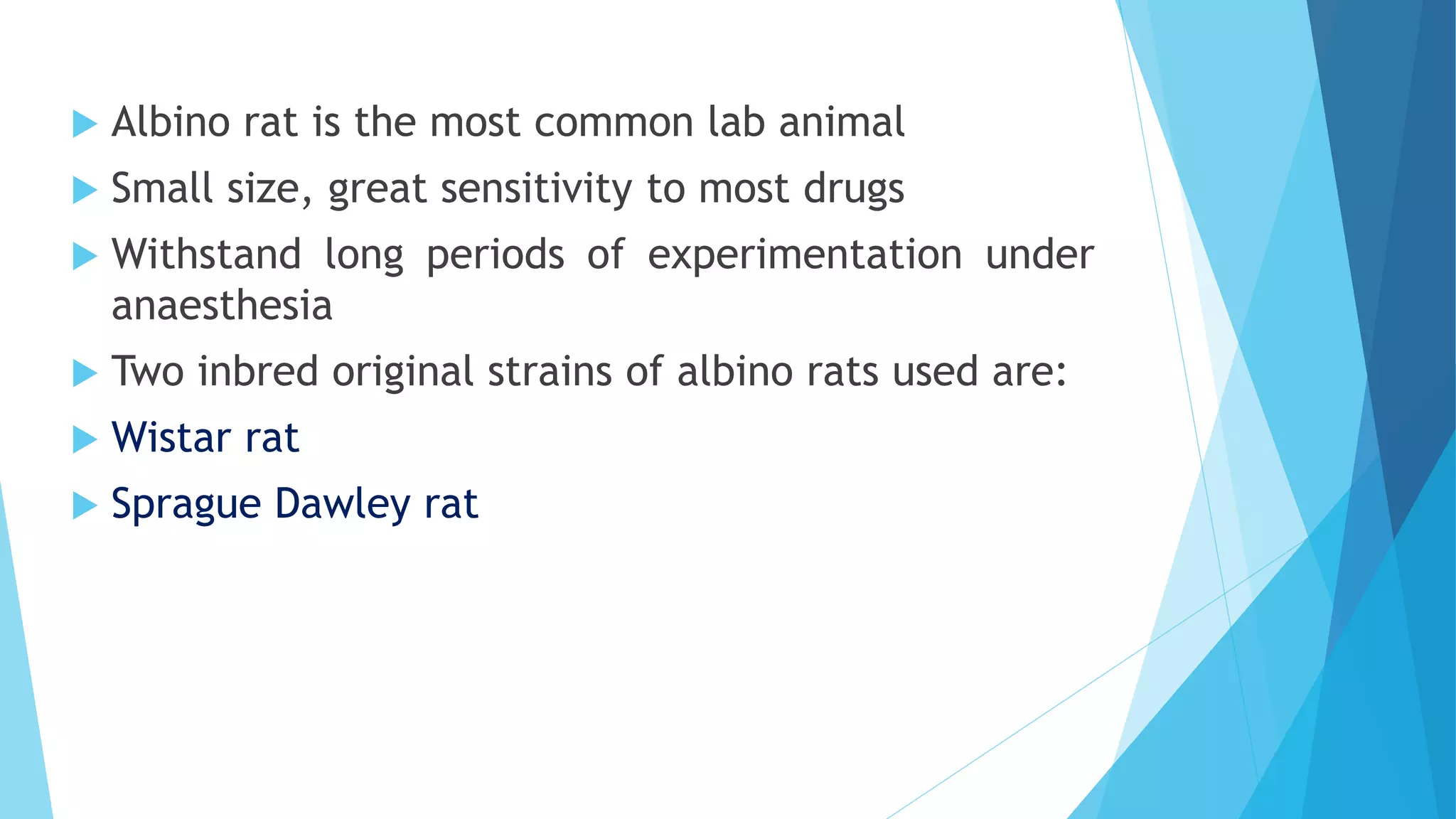 Animals used in Laboratory (Pharmacology) and their specific criteria ...