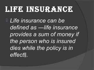 Seminar on life insurance | PPT | Life Insurance | Insurance