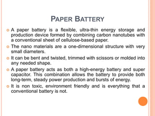 Seminar on paper battery | PPTX