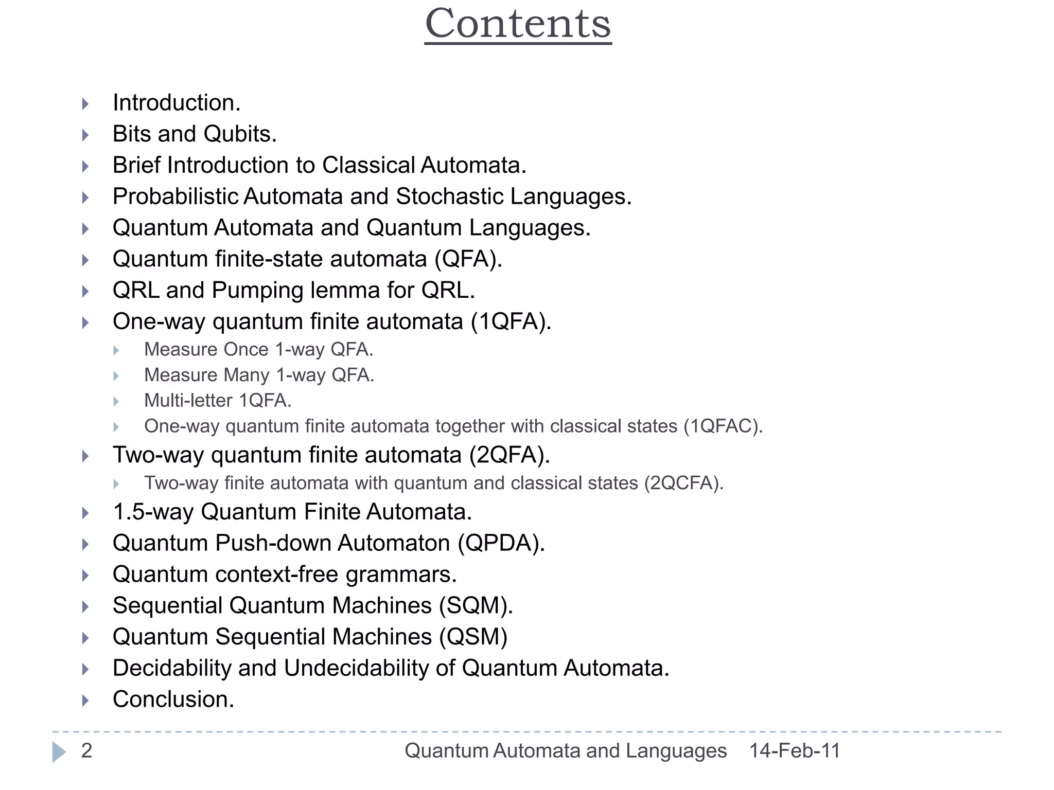 Seminar on quantum automata and Languages | PPTX
