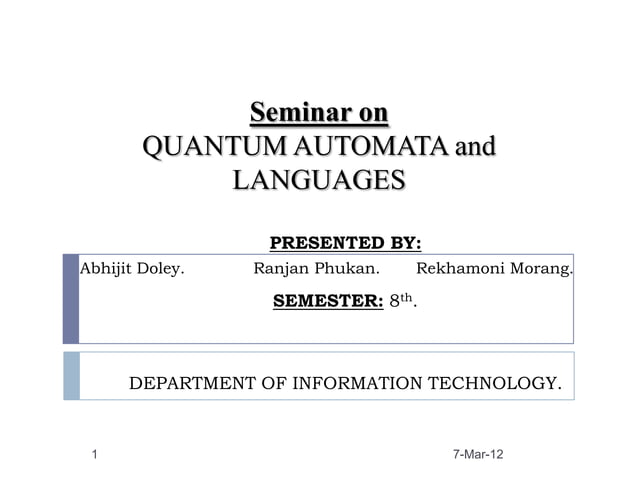 Seminar on quantum automata (complete) | PPTX