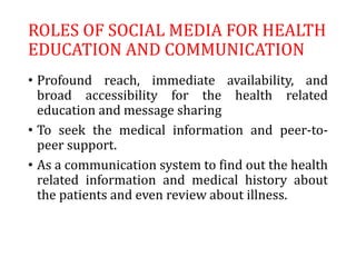 Seminar on role of social media in health | PPTX