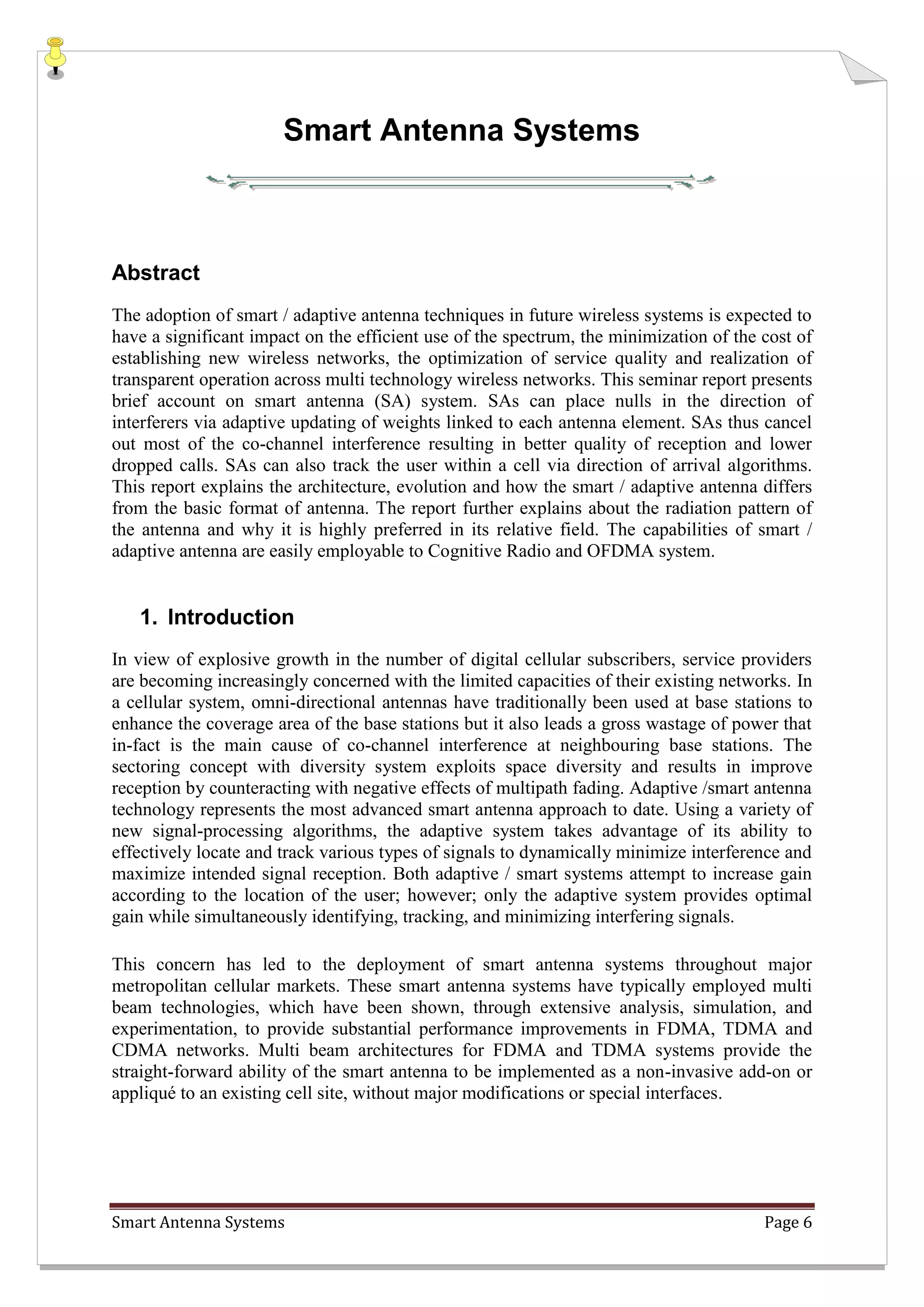 Seminar on smart antenna systems | PDF | Computer Networking | Computing