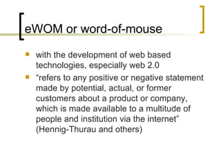 eWOM, Consumers and Companies | PPT