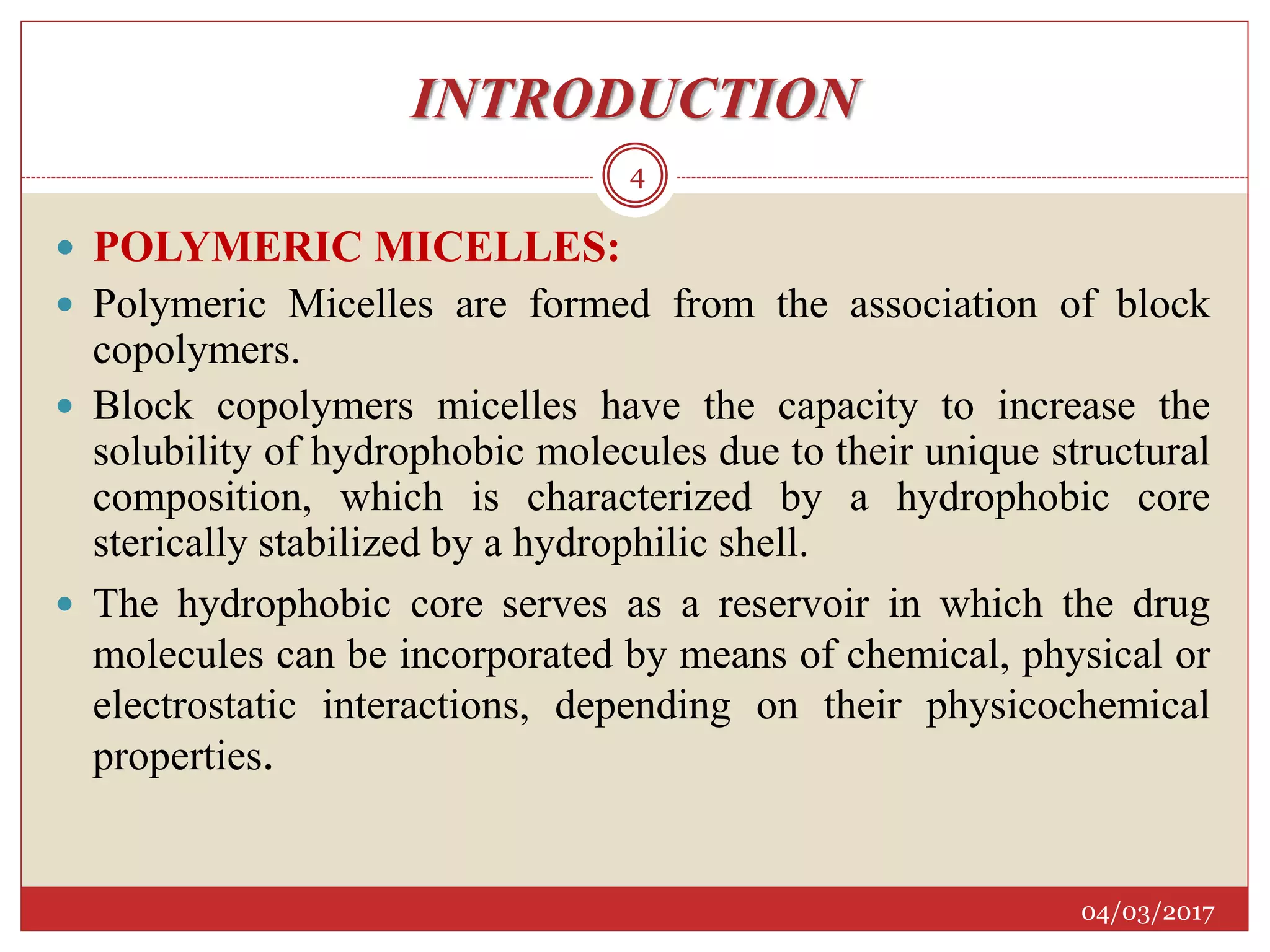 Seminar polymeric micelles | PPTX