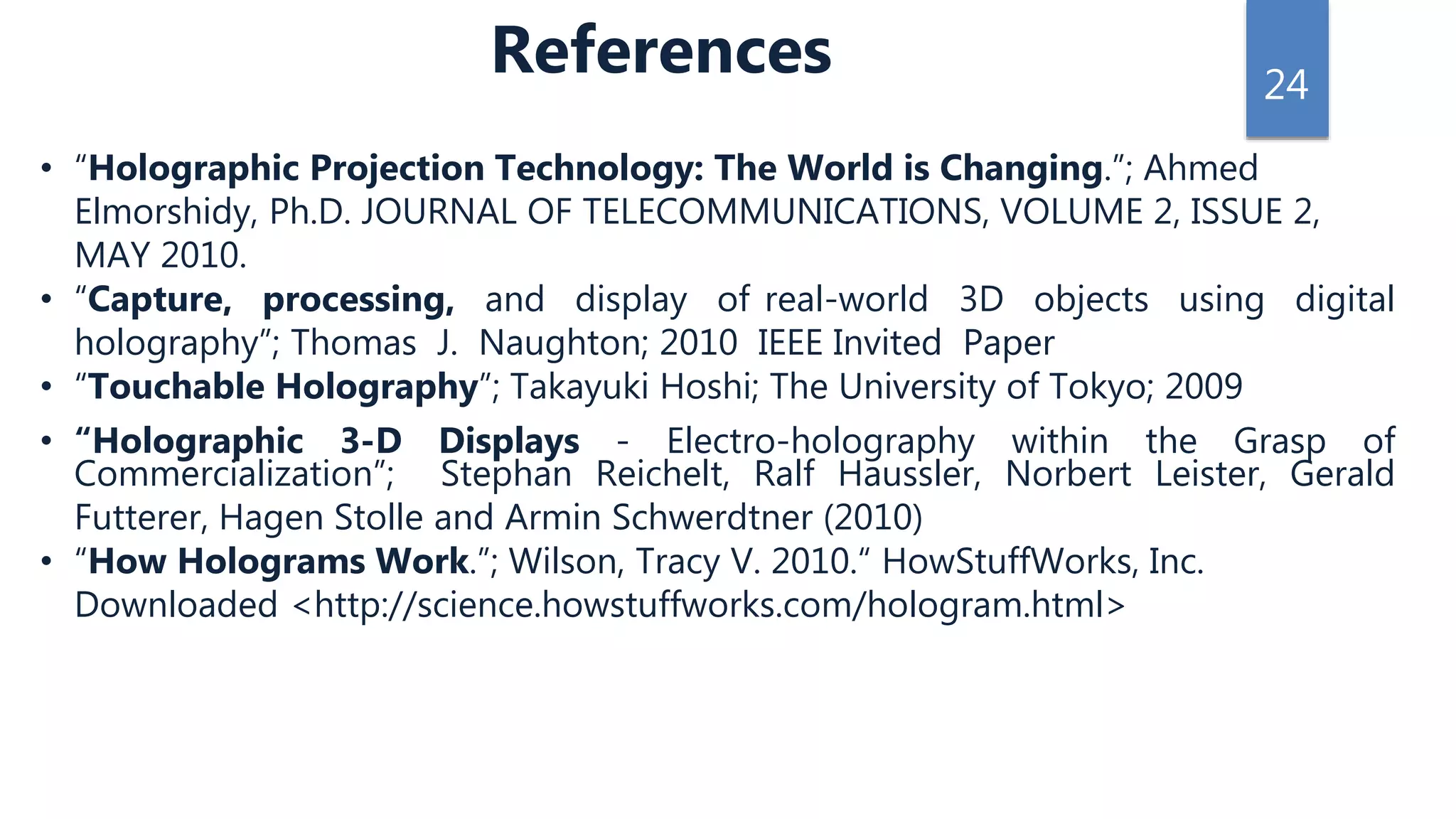 PPT on 3D Holographic Projection Technology ( Hologram) | PPTX