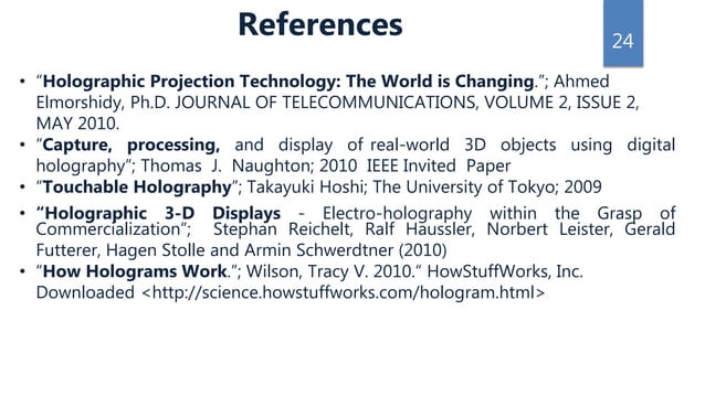 PPT on 3D Holographic Projection Technology ( Hologram) | PPTX | 3-D Graphics | Computer ...