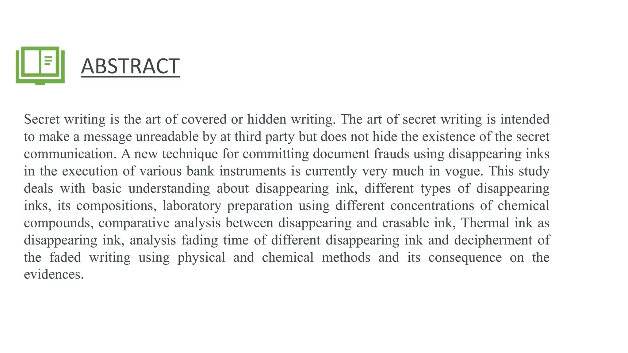 Examination of Disappearing Ink Writting | PPT