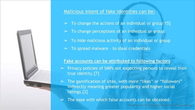 Seminar on detecting fake accounts in social media using machine learning | PPTX