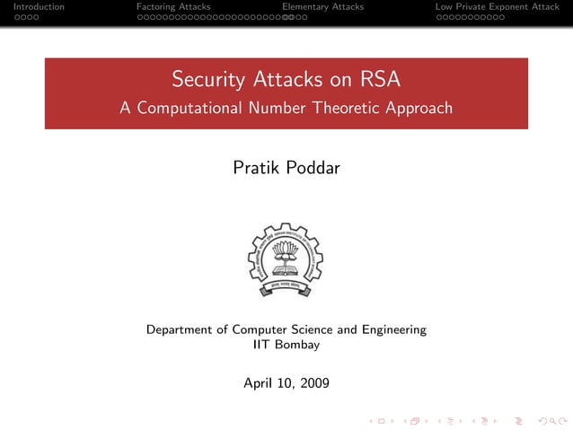 Security Attacks on RSA | PDF | Information and Network Security | Computing